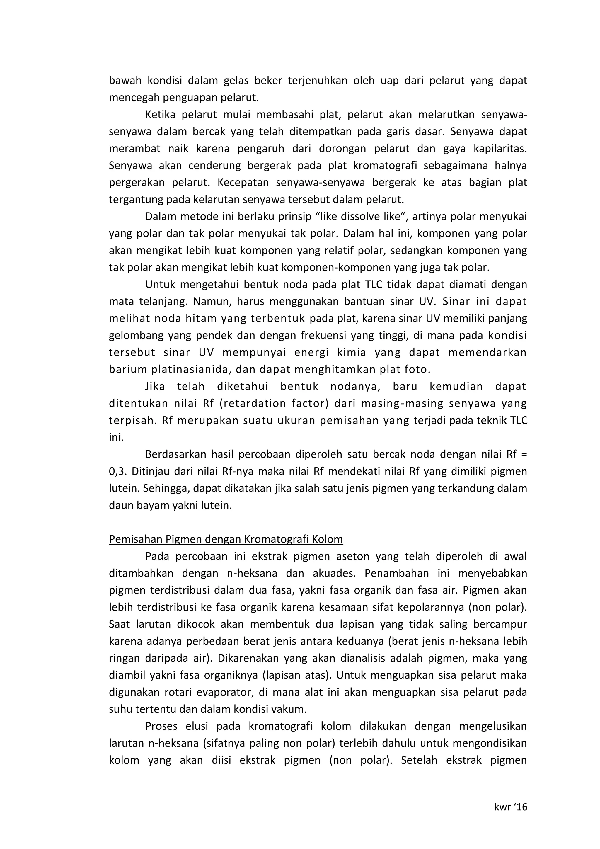 Isolasi dan analisis pigmen dari tumbuhan | PDF