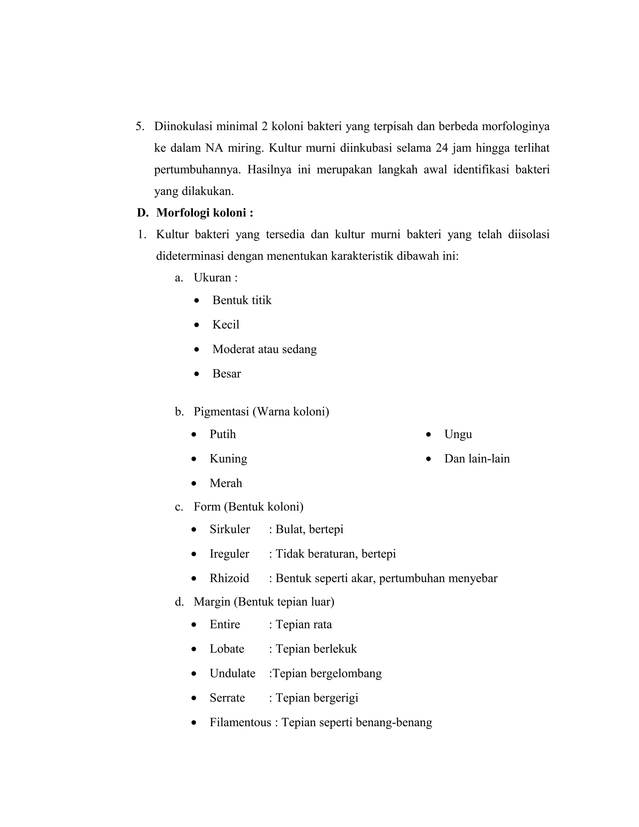 Isolasi dan morfologi koloni bakteri | DOC