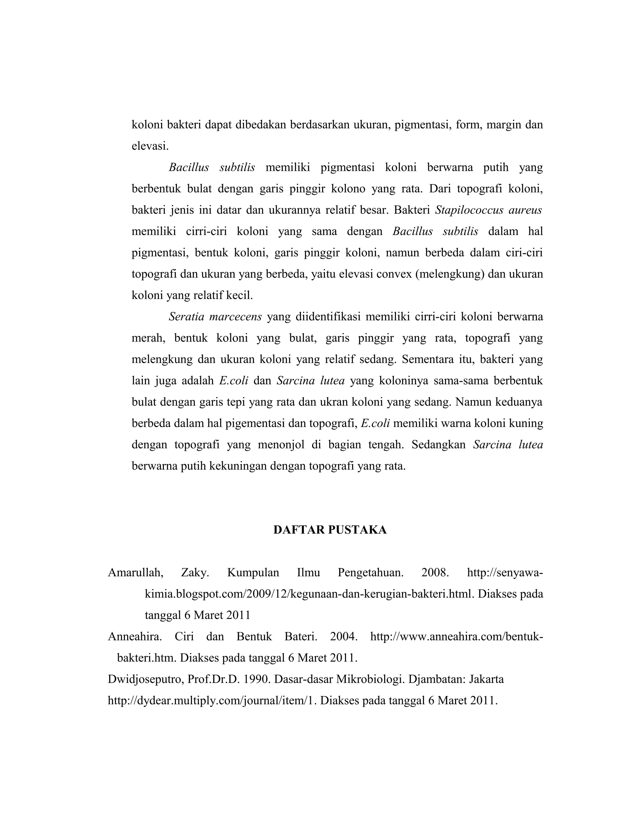 Isolasi dan morfologi koloni bakteri | DOC