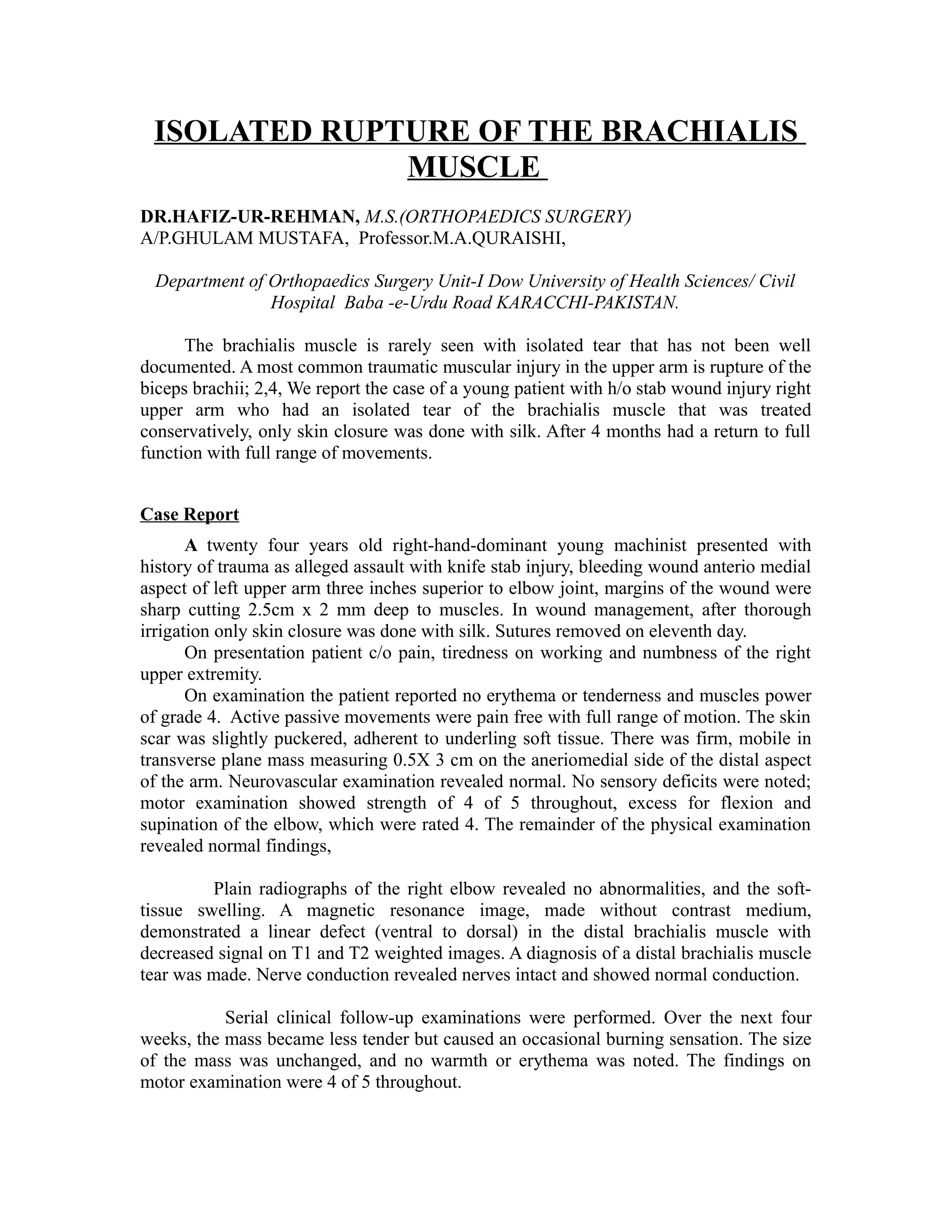 Isolated rupture of the brachialis muscle | DOC