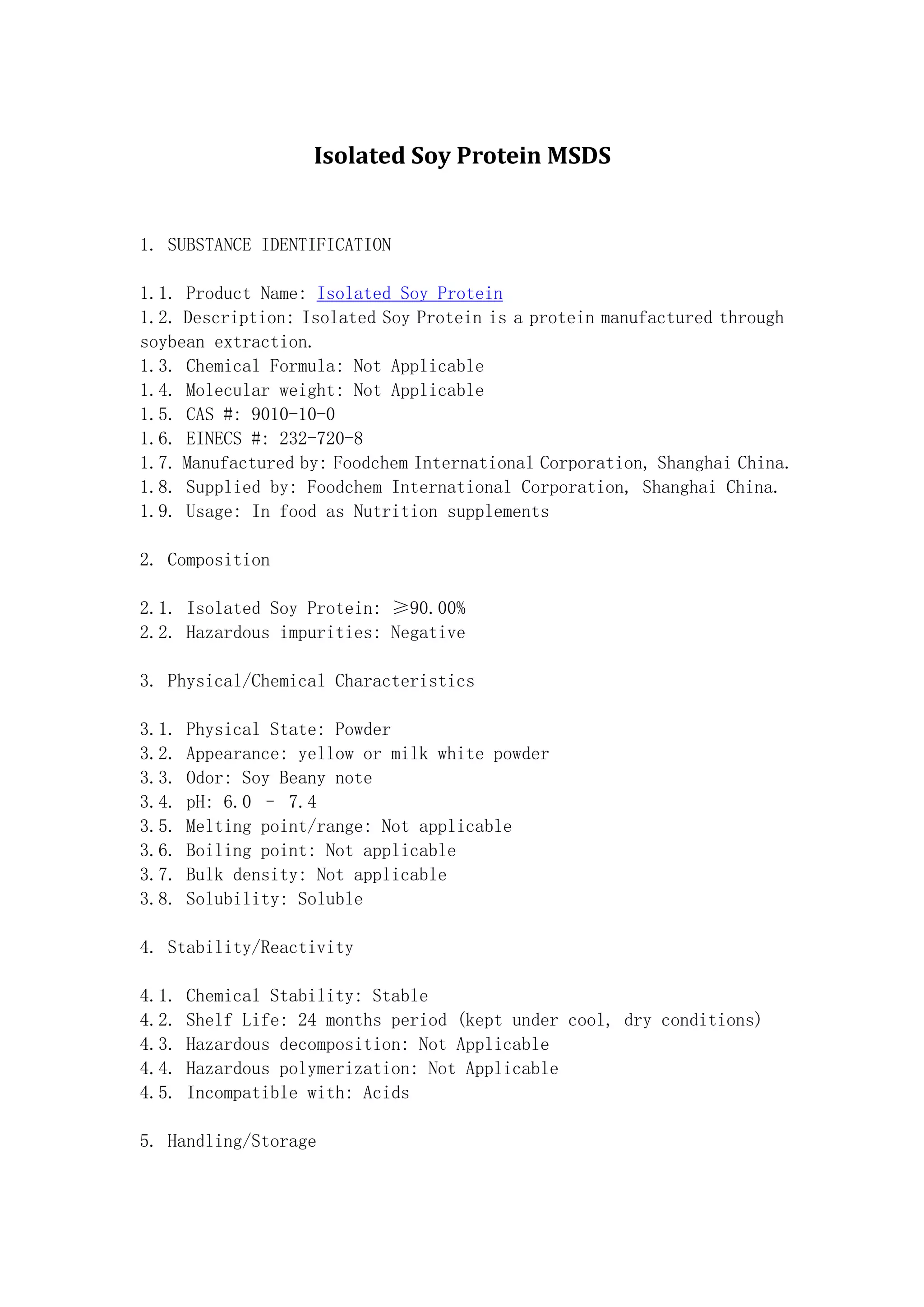 Isolated soy protein msds | PDF