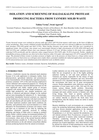 Isolation and screening of haloalkaline protease producing bacteria from tannery solid waste ...