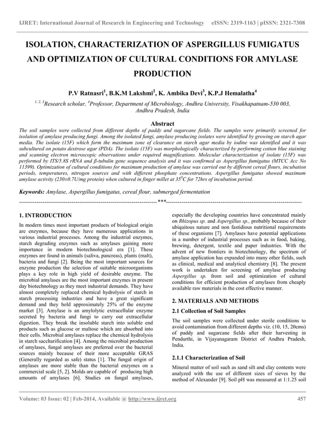 Isolation, characterization of aspergillus fumigatus and optimization of cultural conditions for ...