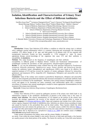 Isolation, identification and characterization of urinary tract ...