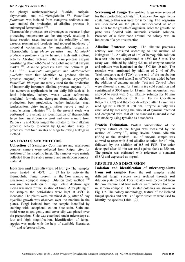 Isolation, identification and screening of alkaline protease from thermophilic fungal species | PDF