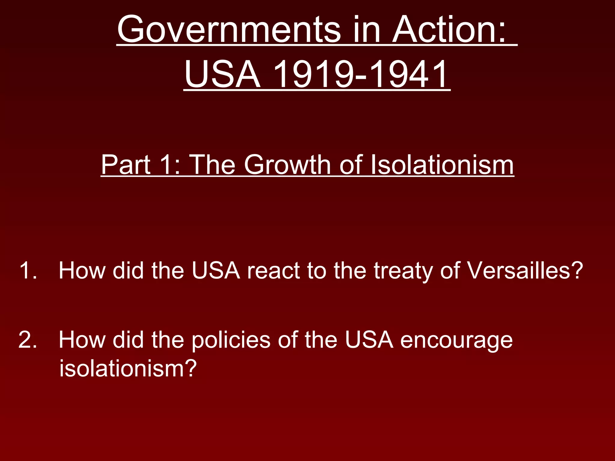 Isolationism In The Usa After Ww1 613 | PPT