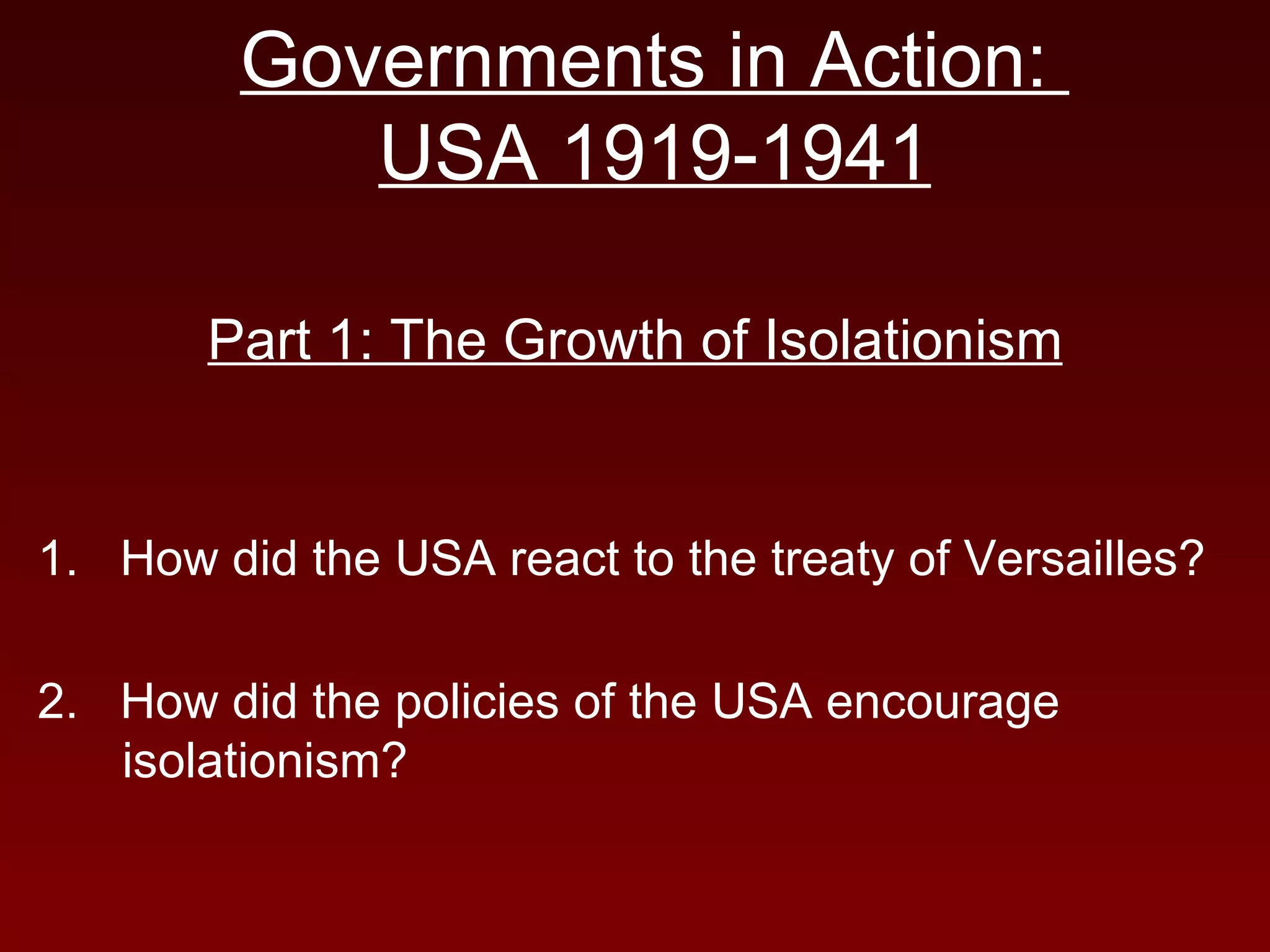 Isolationism in the USA after WW1 | PPT