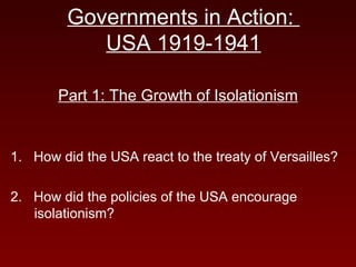 Isolationism in the USA after WW1 | PPT