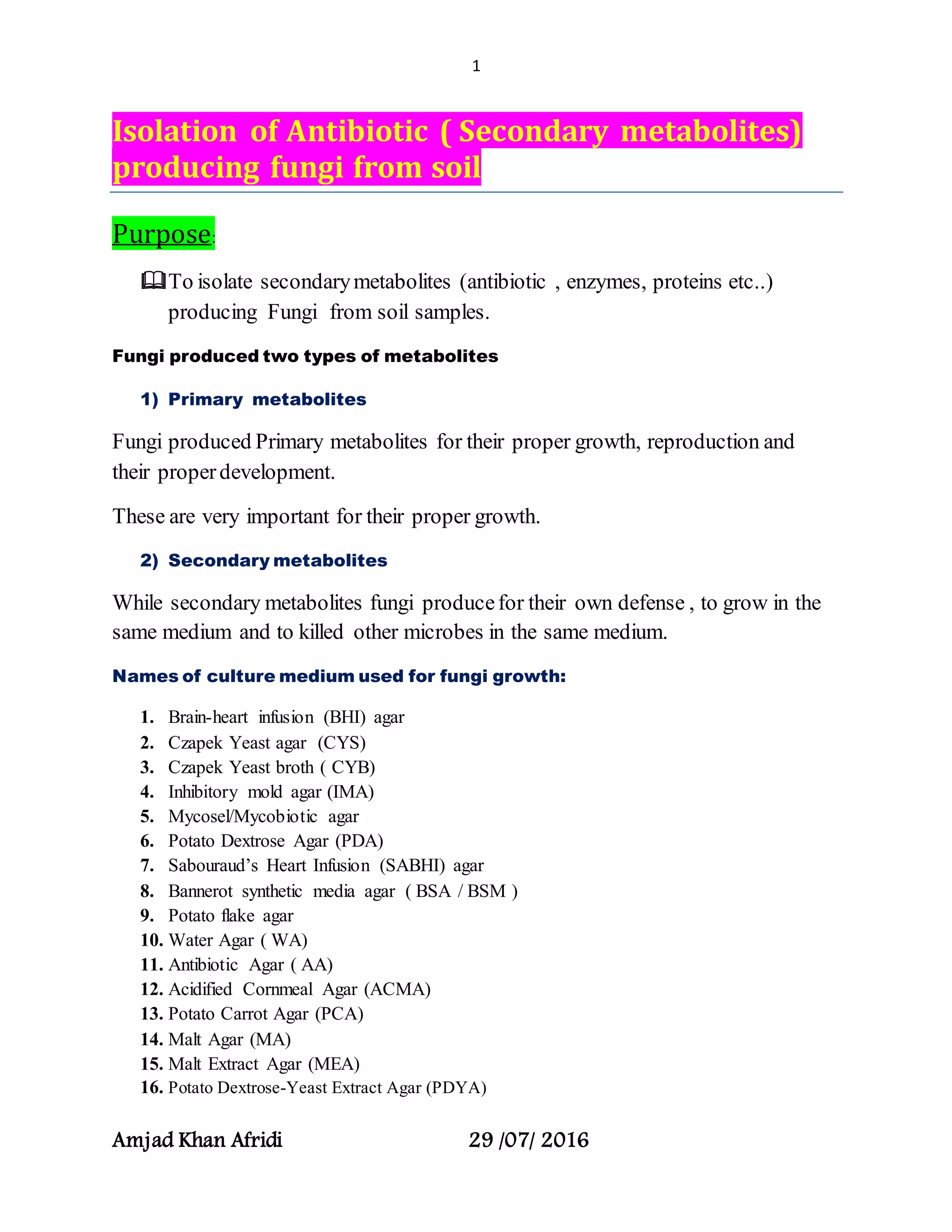 Isolation of fungi from soil sample | DOCX