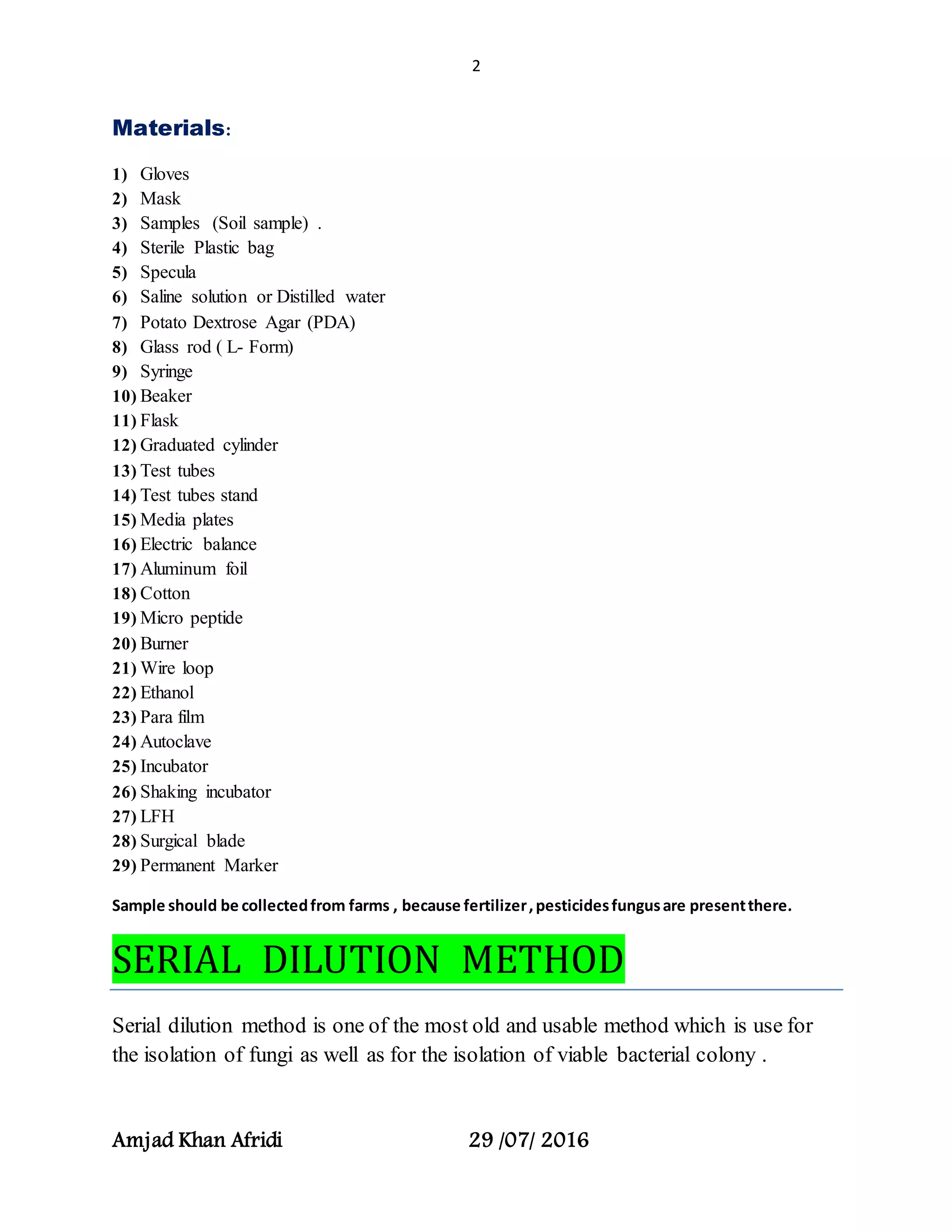 Isolation of fungi from soil sample | DOCX