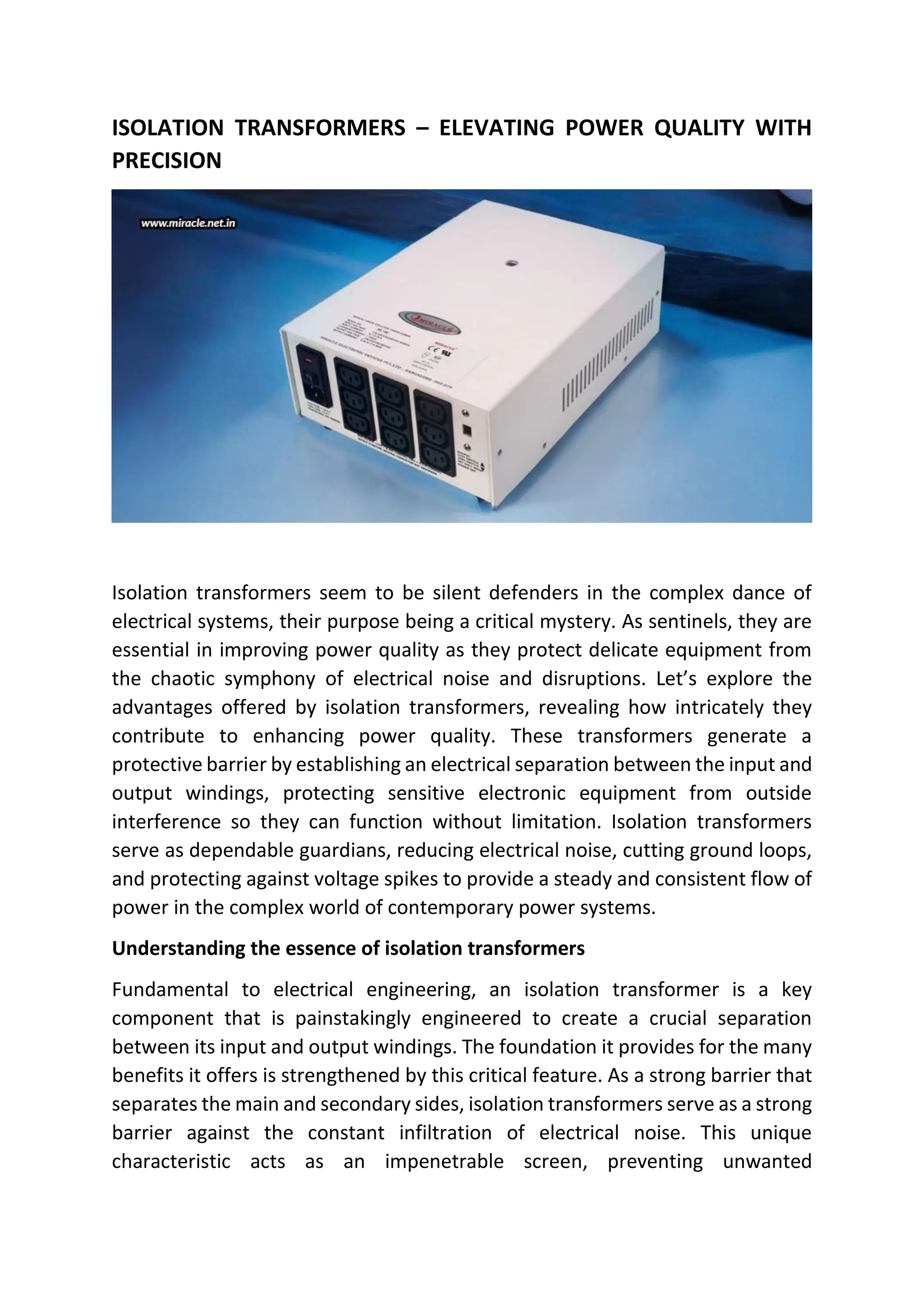 ISOLATION TRANSFORMERS – ELEVATING POWER QUALITY WITH PRECISION.pdf