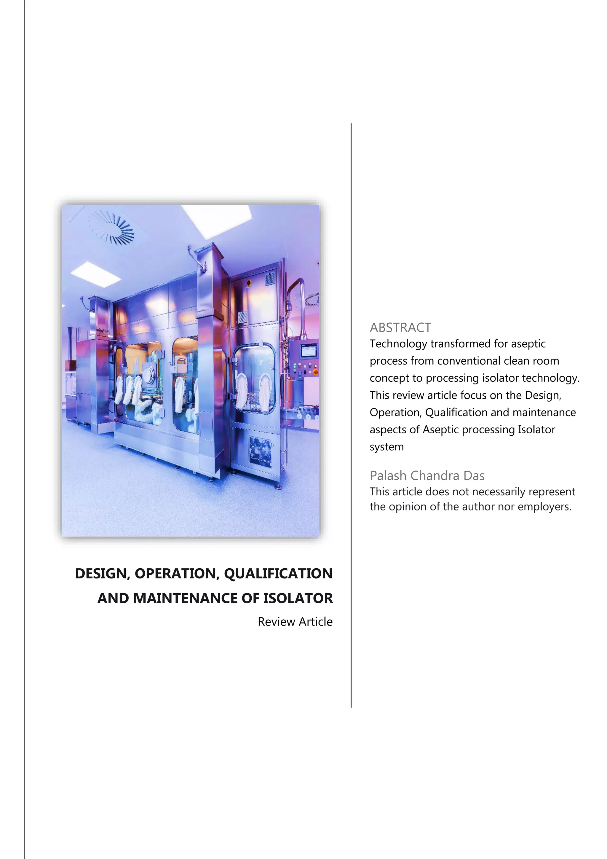 Pharmaceutical Isolator technology in aseptic processing | PDF