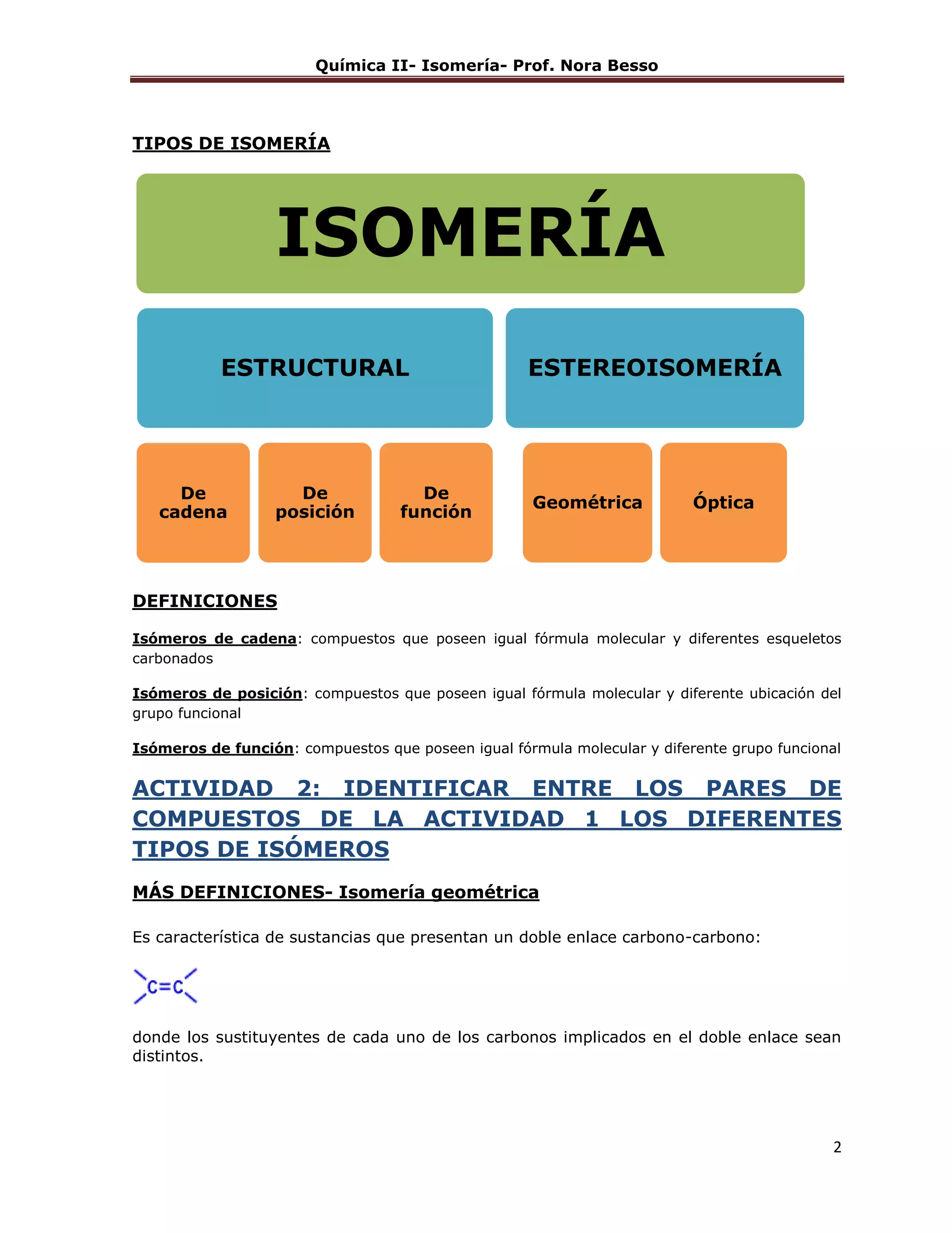 Isomeria: tipos, ejemplos, actividades | DOCX