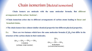 Isomerism - Structural Isomerisms in Organic compounds | PPTX