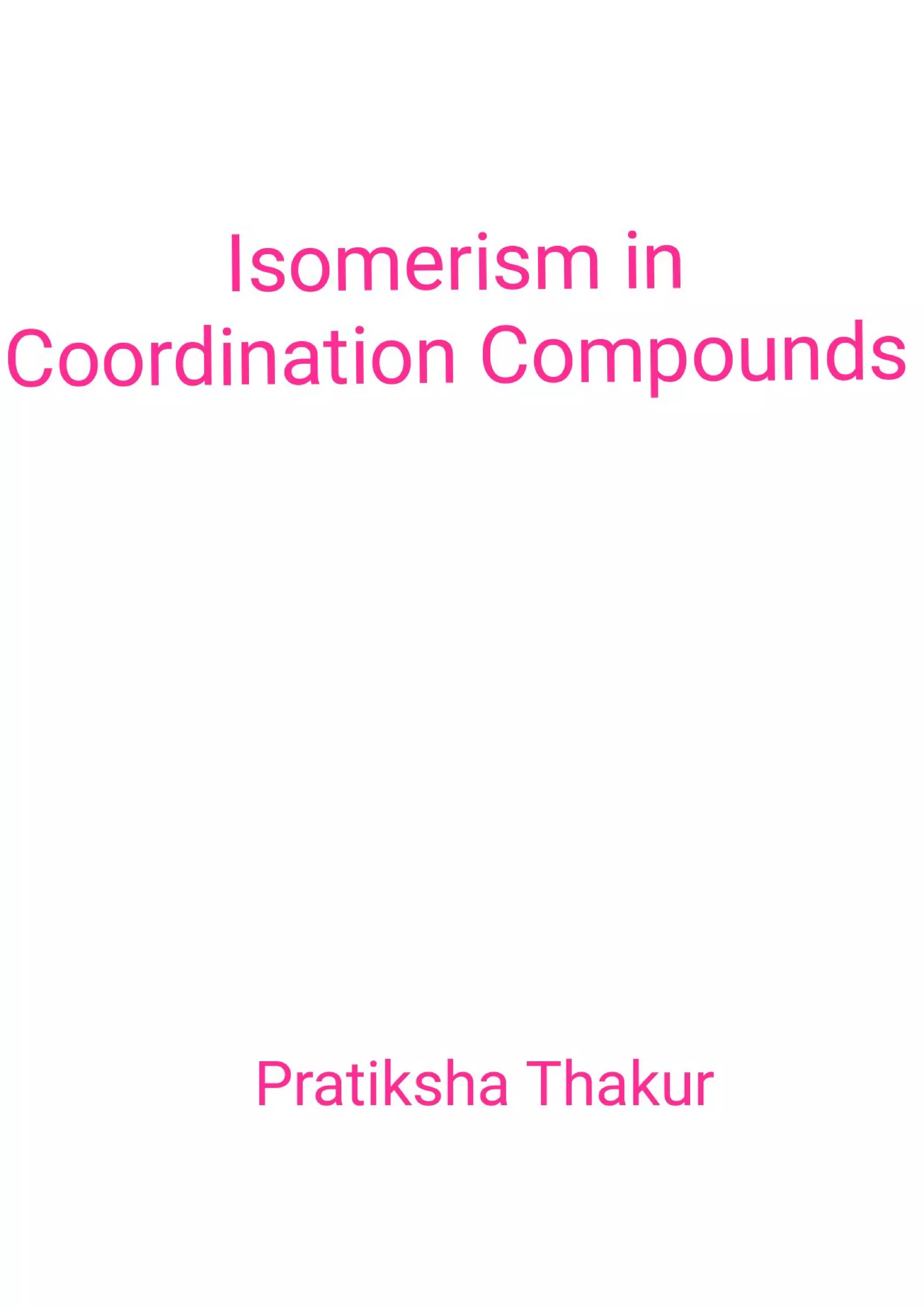 Isomerism in Coordination Compounds | PDF