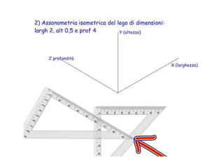 Assonometria isometrica del pezzo lego 2x0.5x4