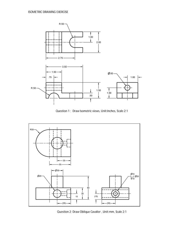 Isometric oblique drawing exercise | PDF