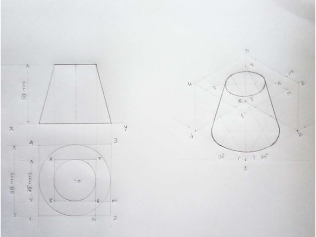 Isometric projection of frustum of cone | PPTX | Drawing and Sketching ...