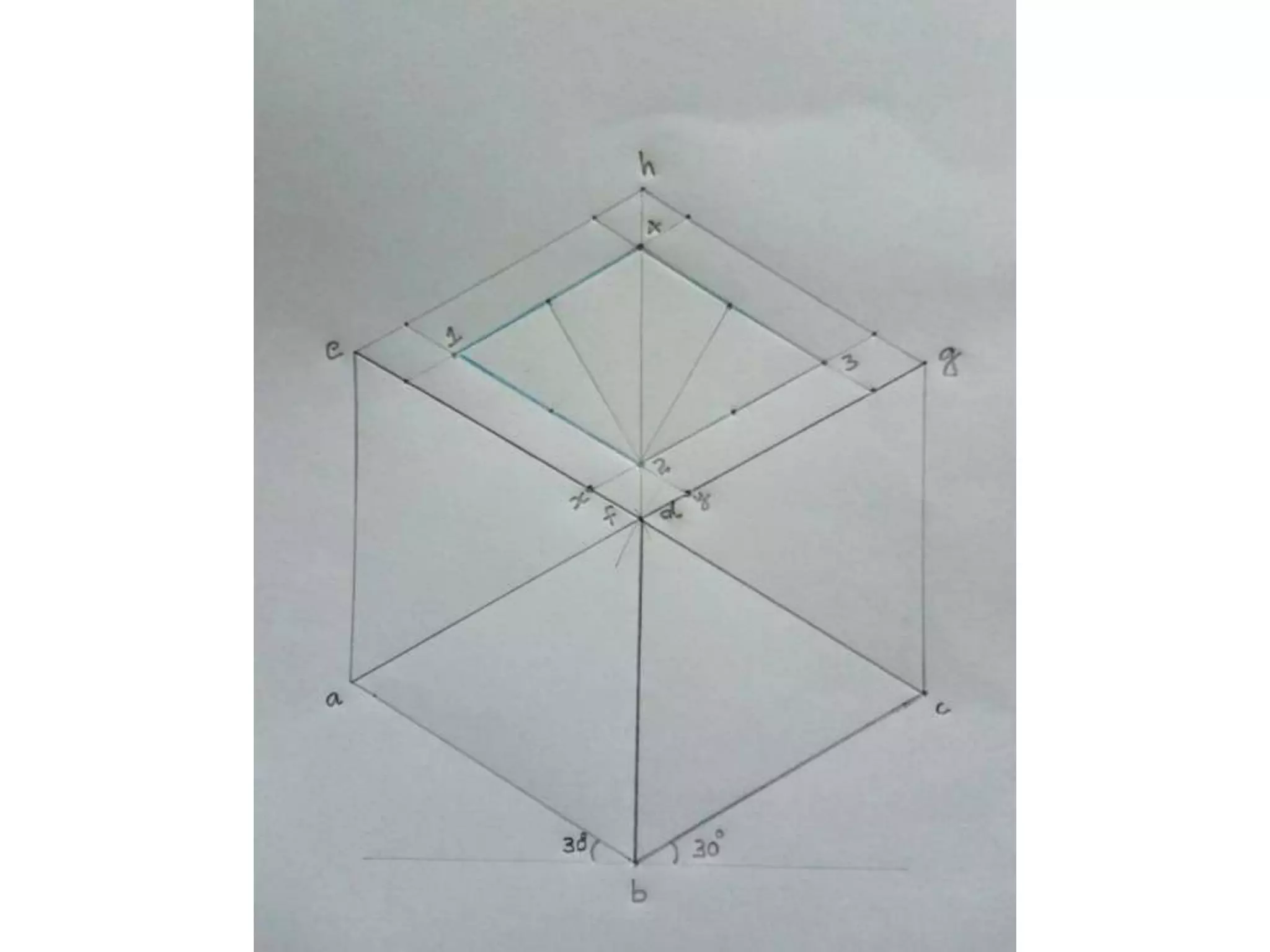 Isometric view of combination of solids: Cylinder resting centrally ...