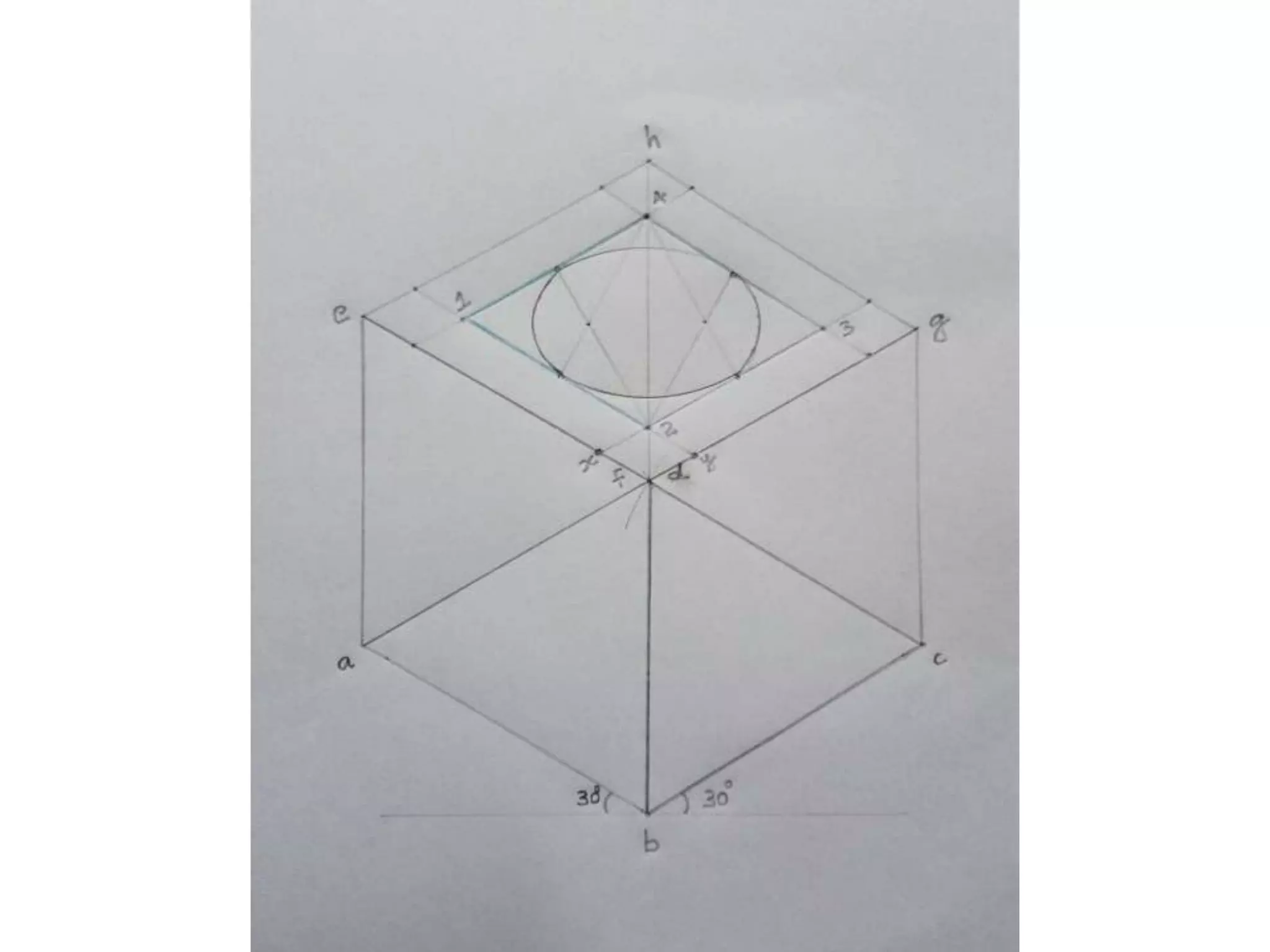 Isometric view of combination of solids: Cylinder resting centrally ...