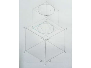 Isometric view of combination of solids: Cylinder resting centrally ...