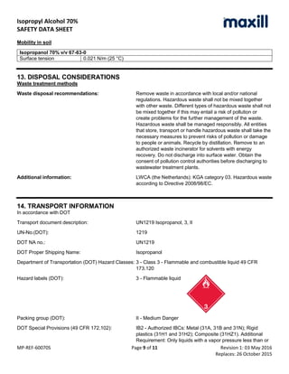 m13 Isopropyl alcohol 70% msds sheet | PDF