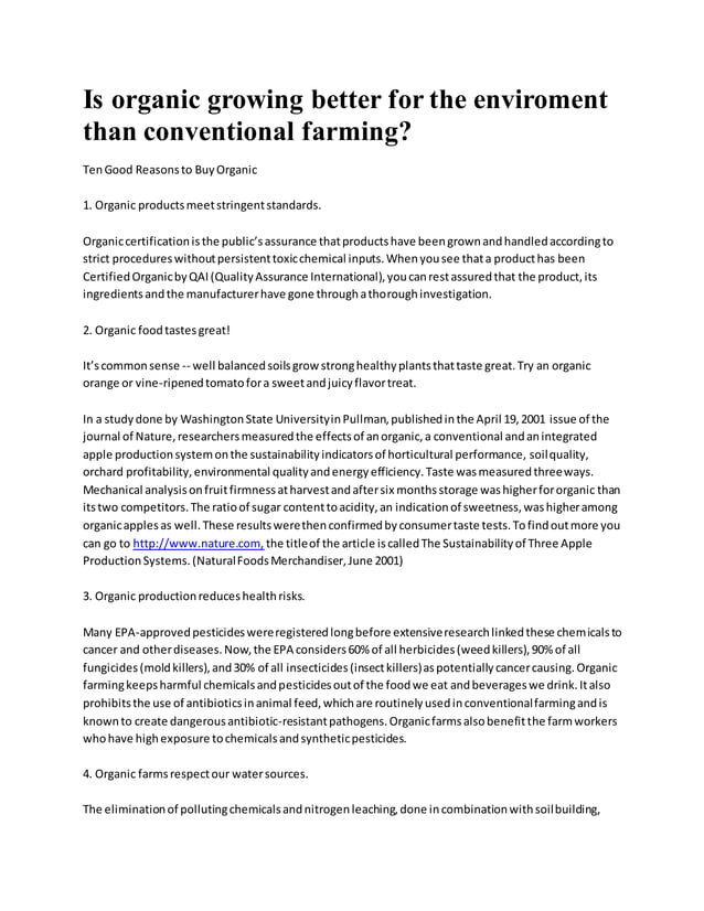 Organic Farming vs Conventional Farming | DOCX | Agriculture | Industries