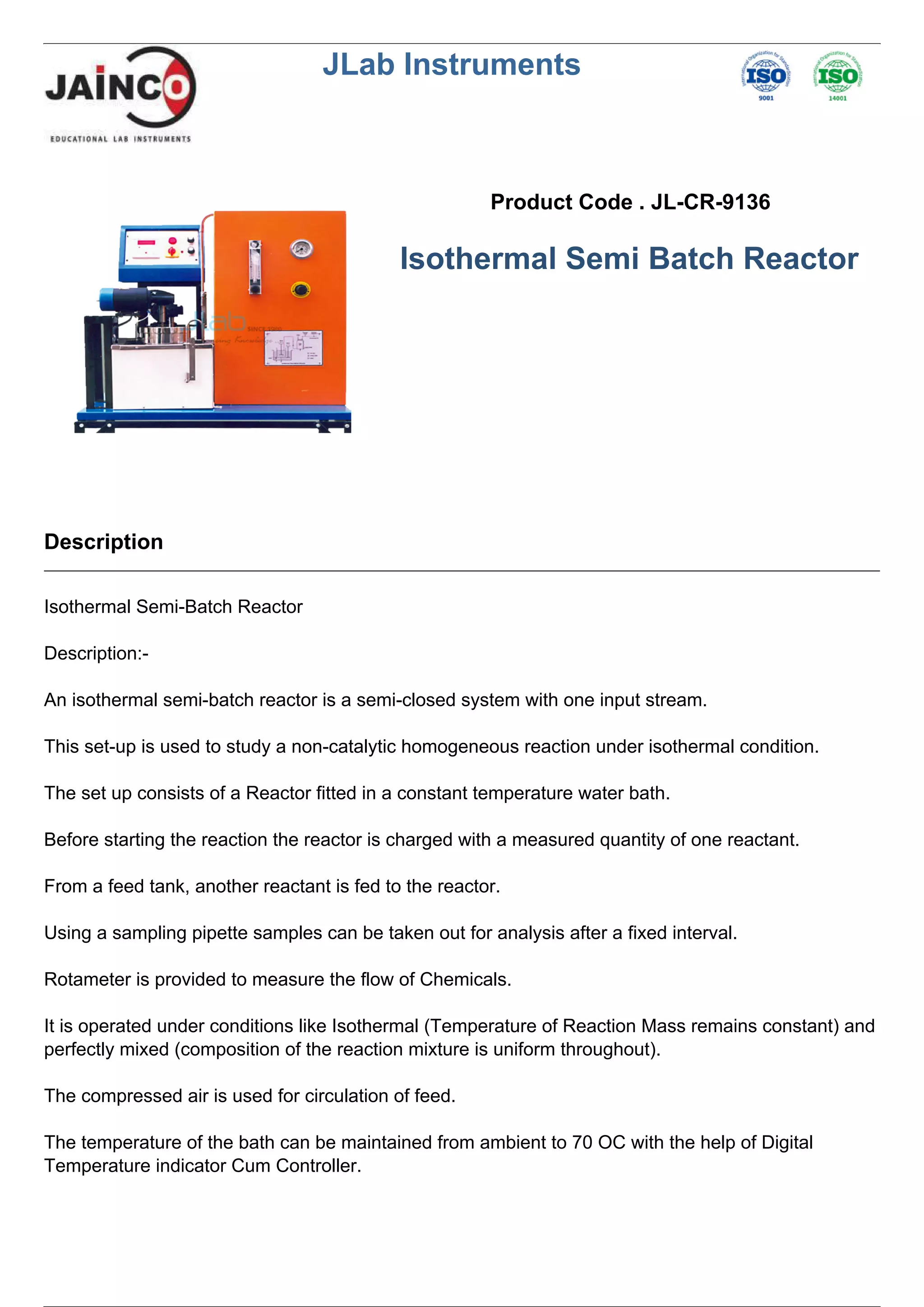 Isothermal semi batch_reactor | PDF