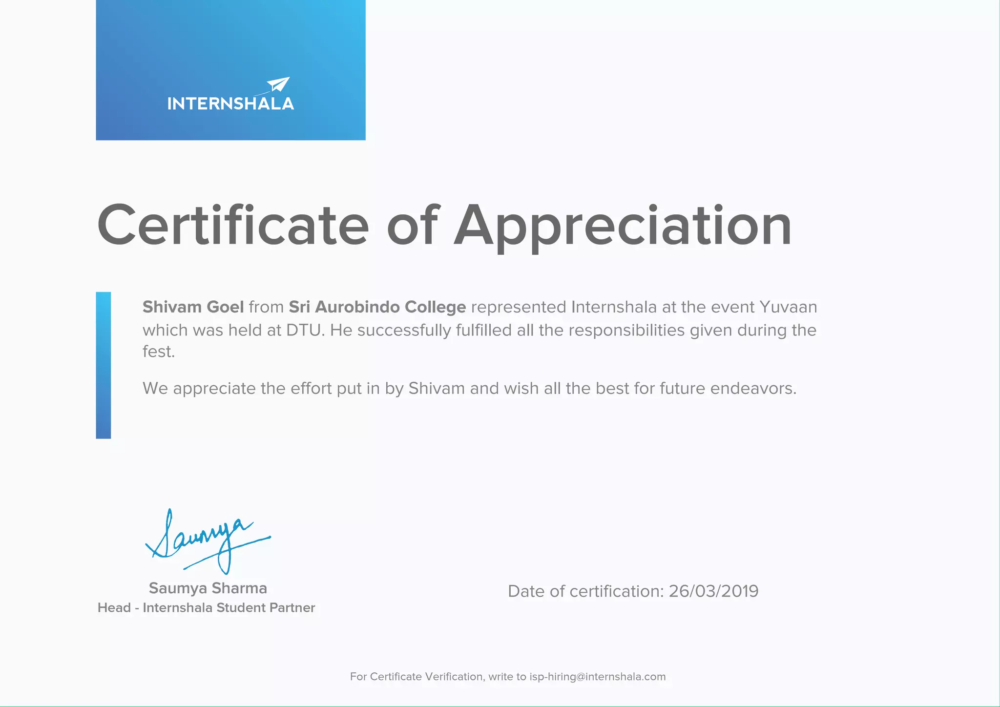 ISP 12 Certificate Of Appreciation | PDF