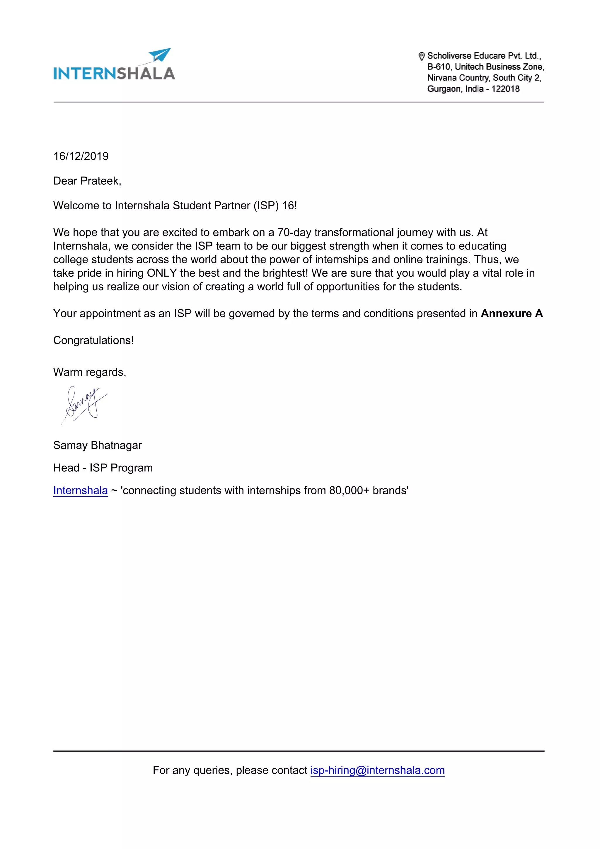 Isp 16 joining letter | PDF