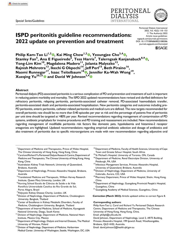 ISPD peritonitis guideline recommendations 2022 update on prevention ...