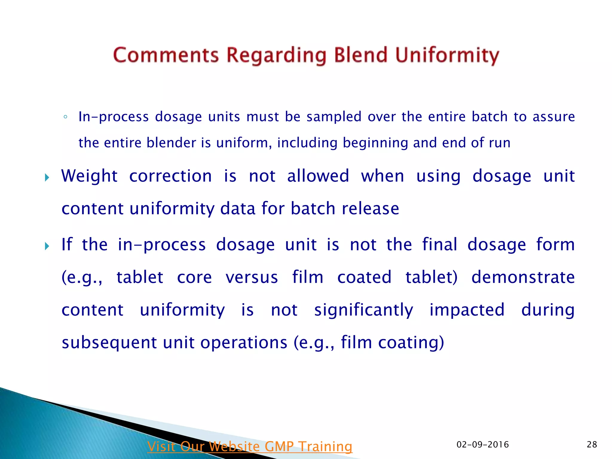 Blend and Content Uniformity : Industry Recommendations for Way Forward ...