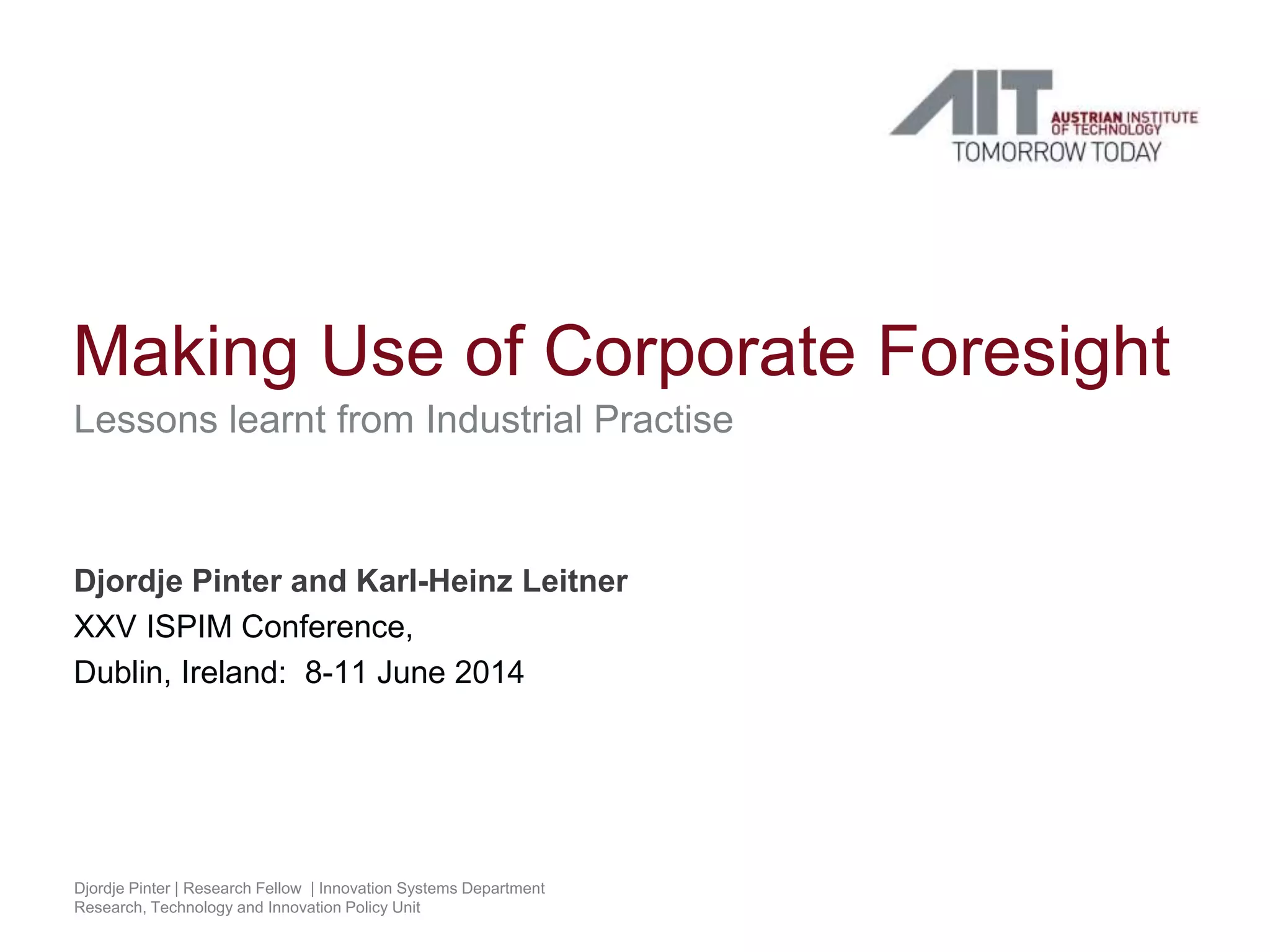 Making Use of Corporate Foresight | PPT