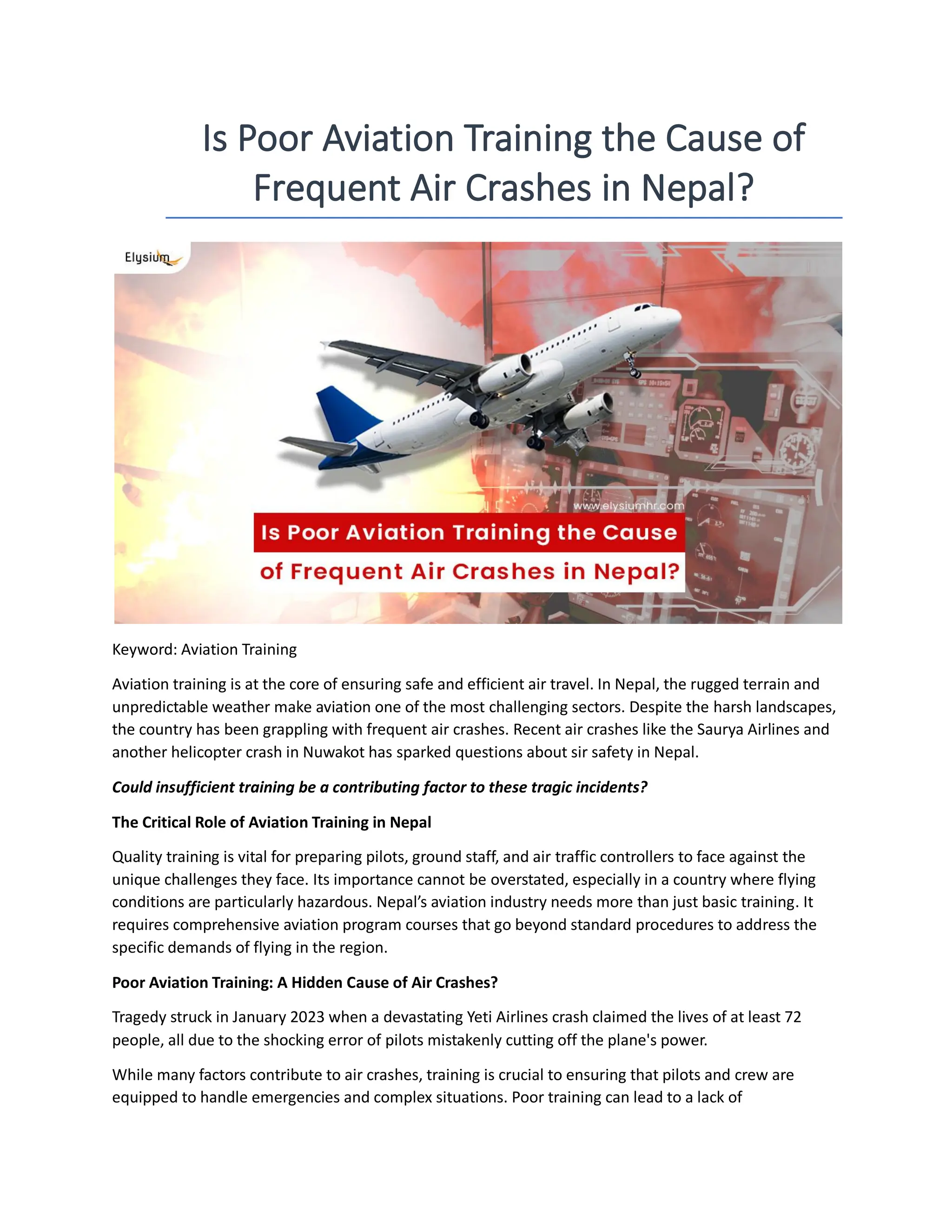 Is Poor Aviation Training the Cause of Frequent Air Crashes in Nepal ...
