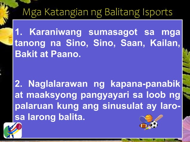 How to Write Sports o Balita | PPTX
