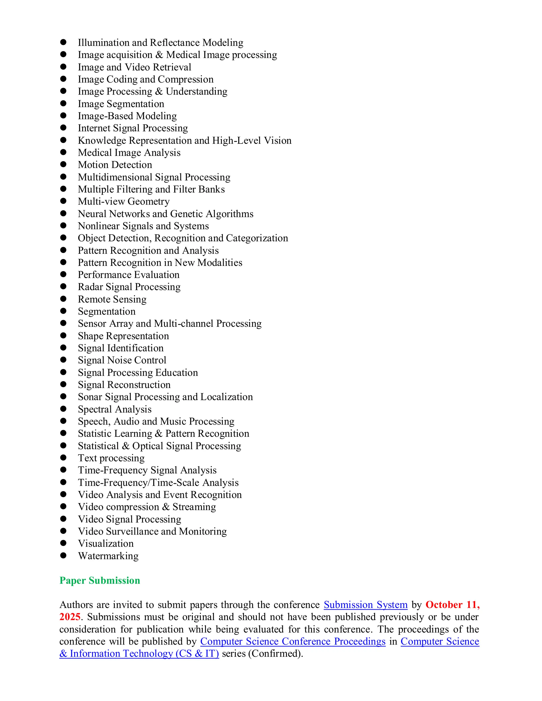 12th International Conference on Image and Signal Processing (ISPR 2026) | PDF