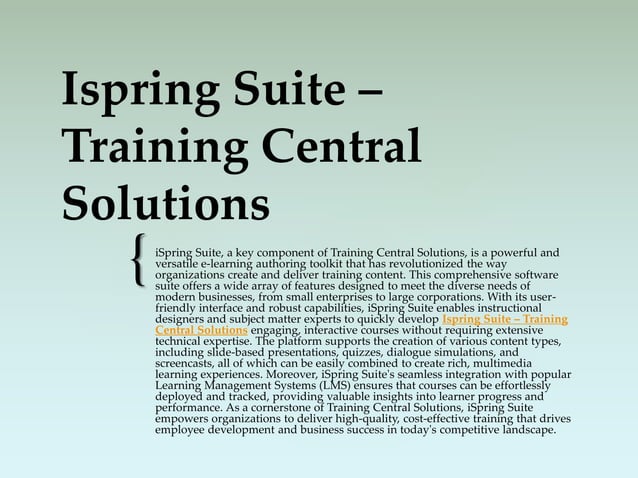 Ispring Suite India – Training Central Solutions | PPT