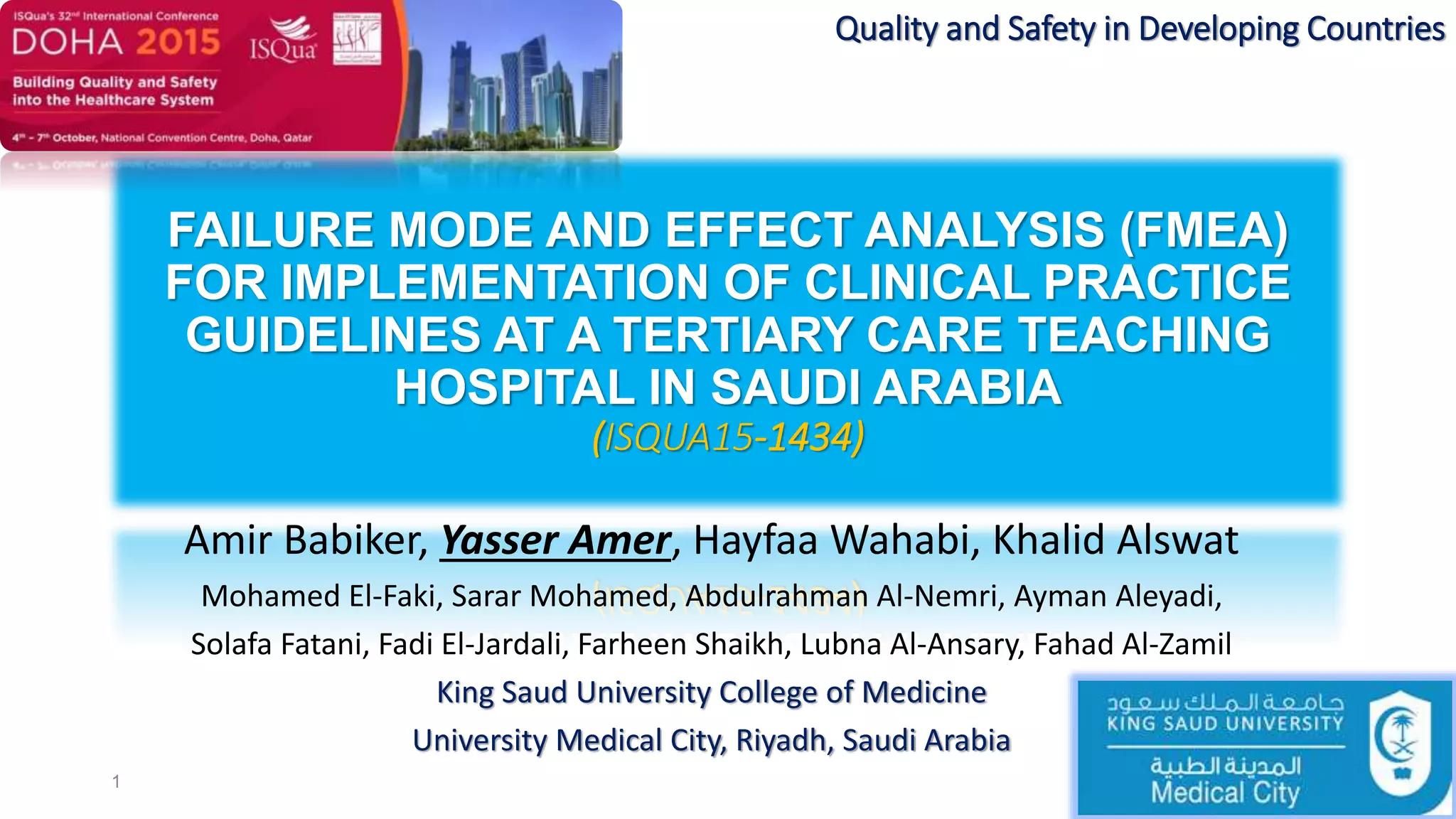 FAILURE MODE AND EFFECT ANALYSIS (FMEA) FOR IMPLEMENTATION OF CLINICAL ...
