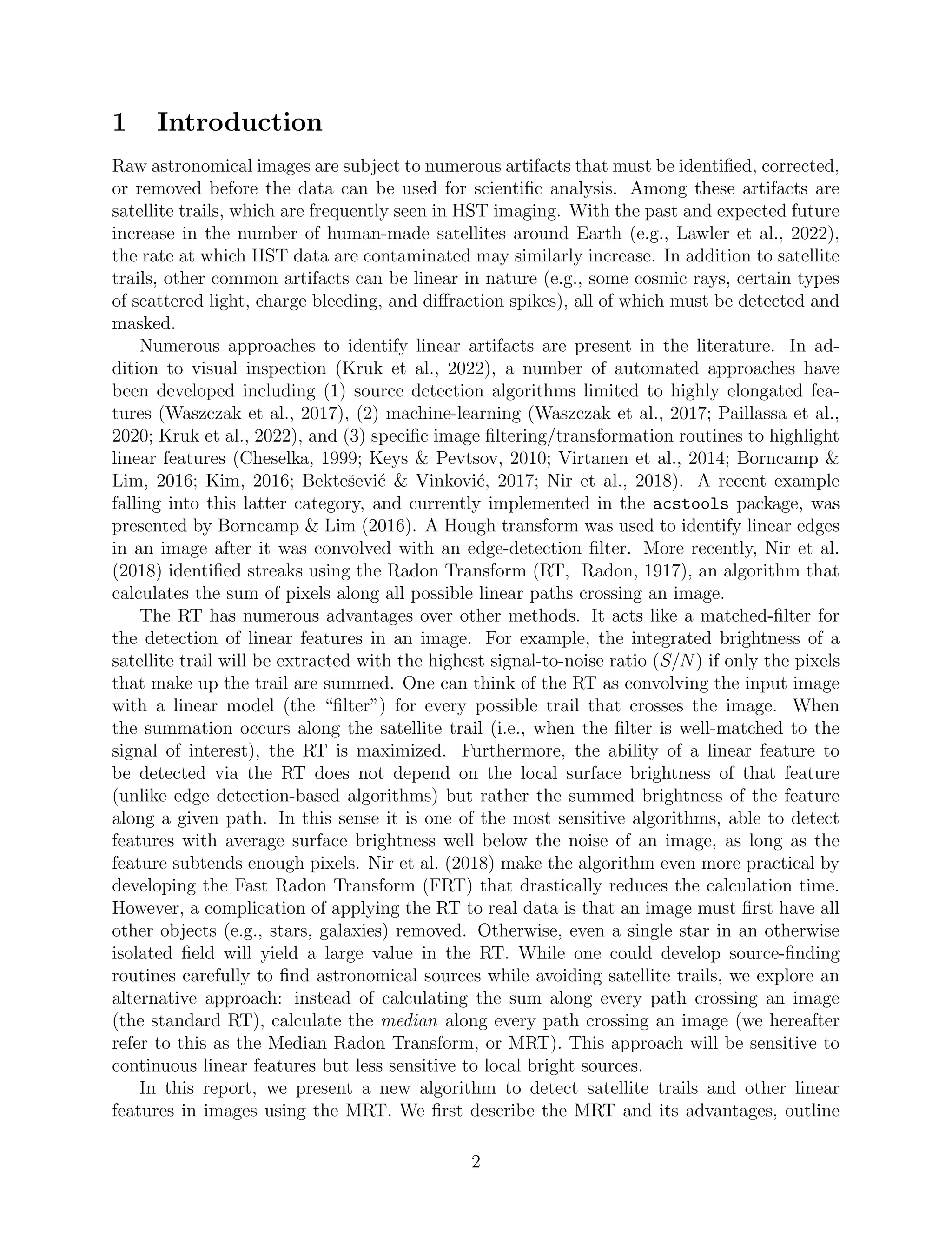 Improved Identification of Satellite Trails in ACS/WFC Imaging Using a Modified Radon Transform ...