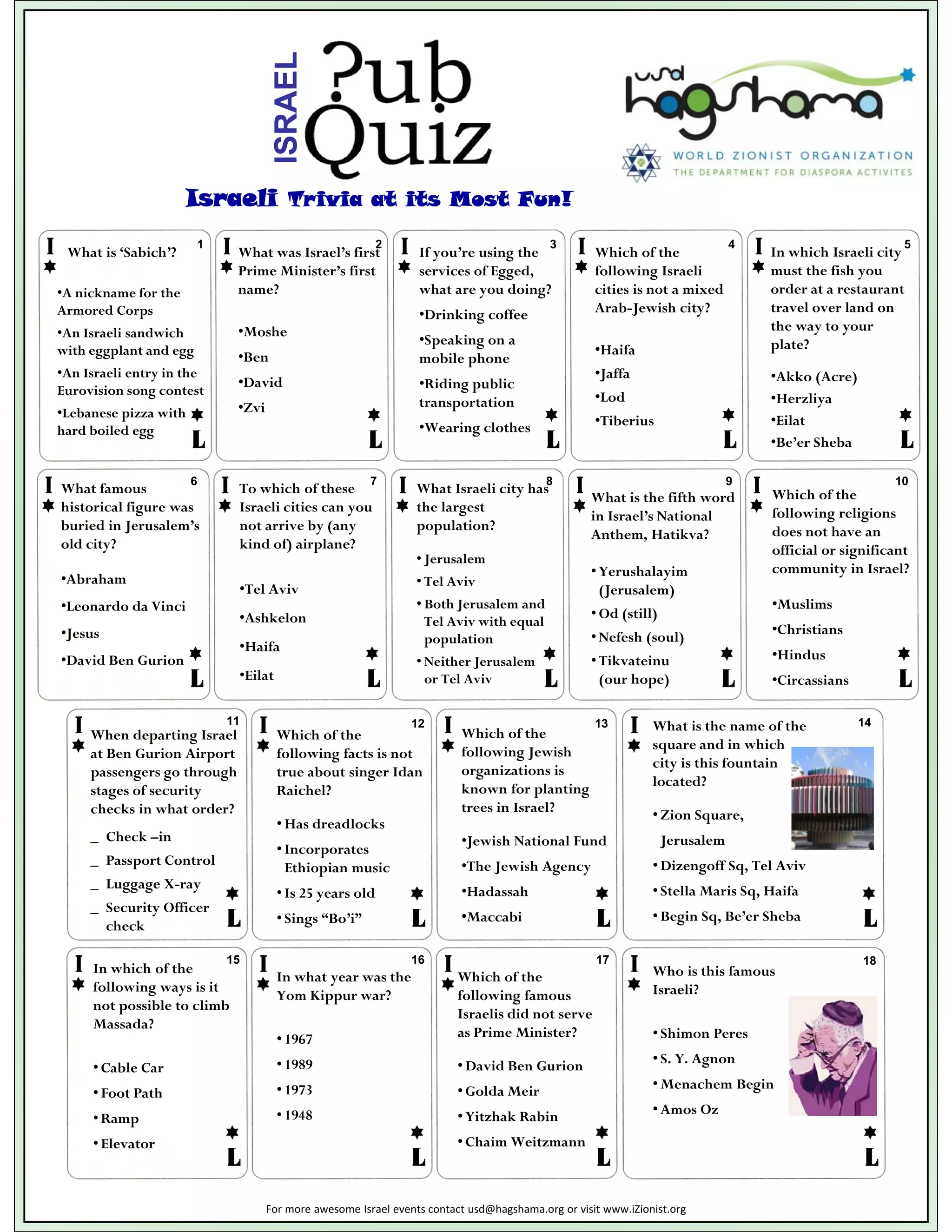 Israel pub quiz | PDF | Free Download