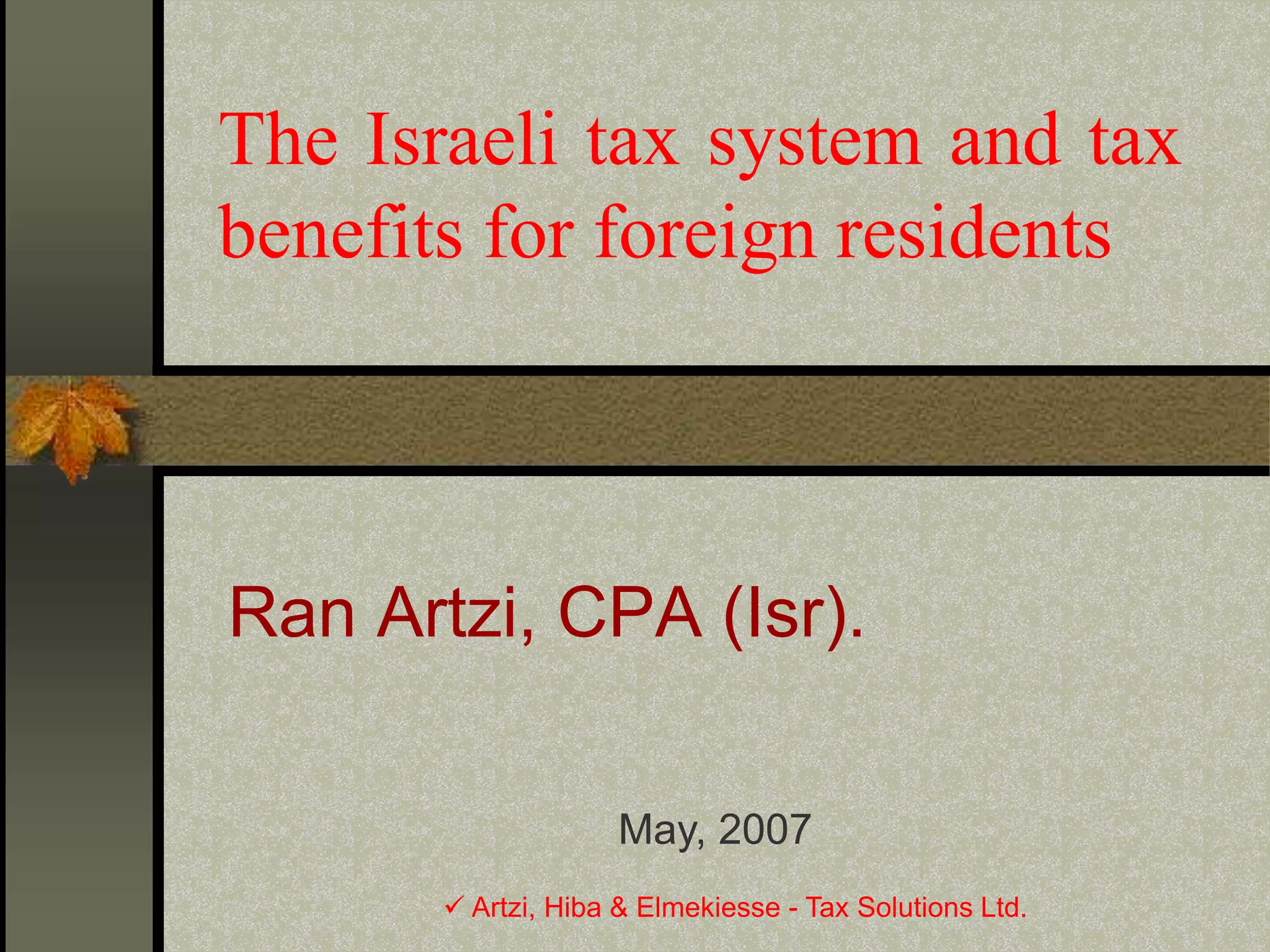 Israel tax system15 5 2007 | PPT