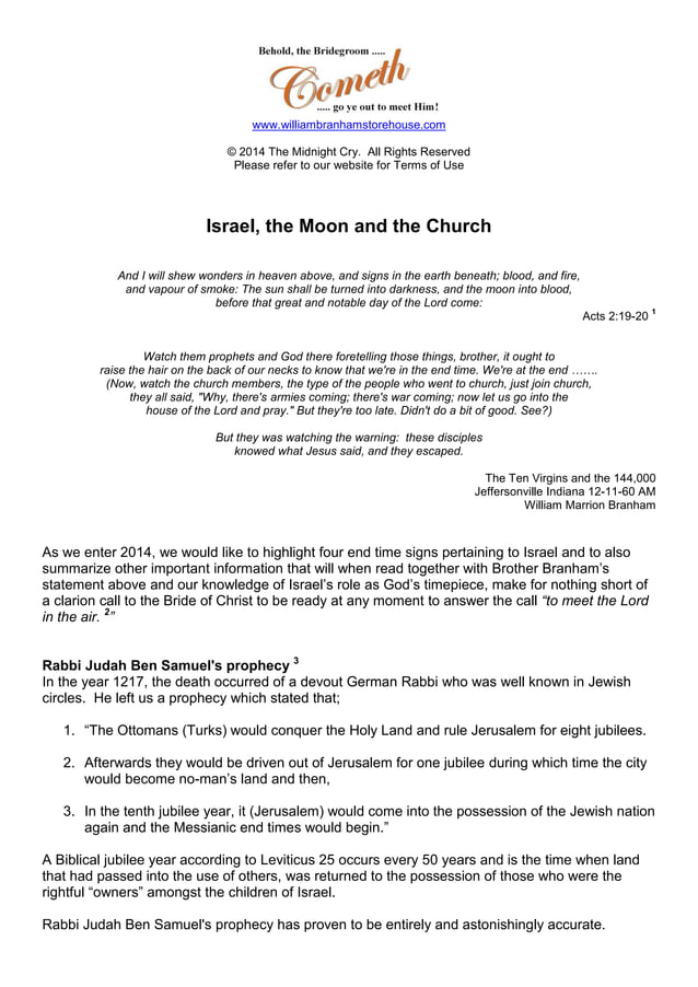 1963 and 2014 Eclipse of The Moon and The Pope Visits Jerusalem. | PDF