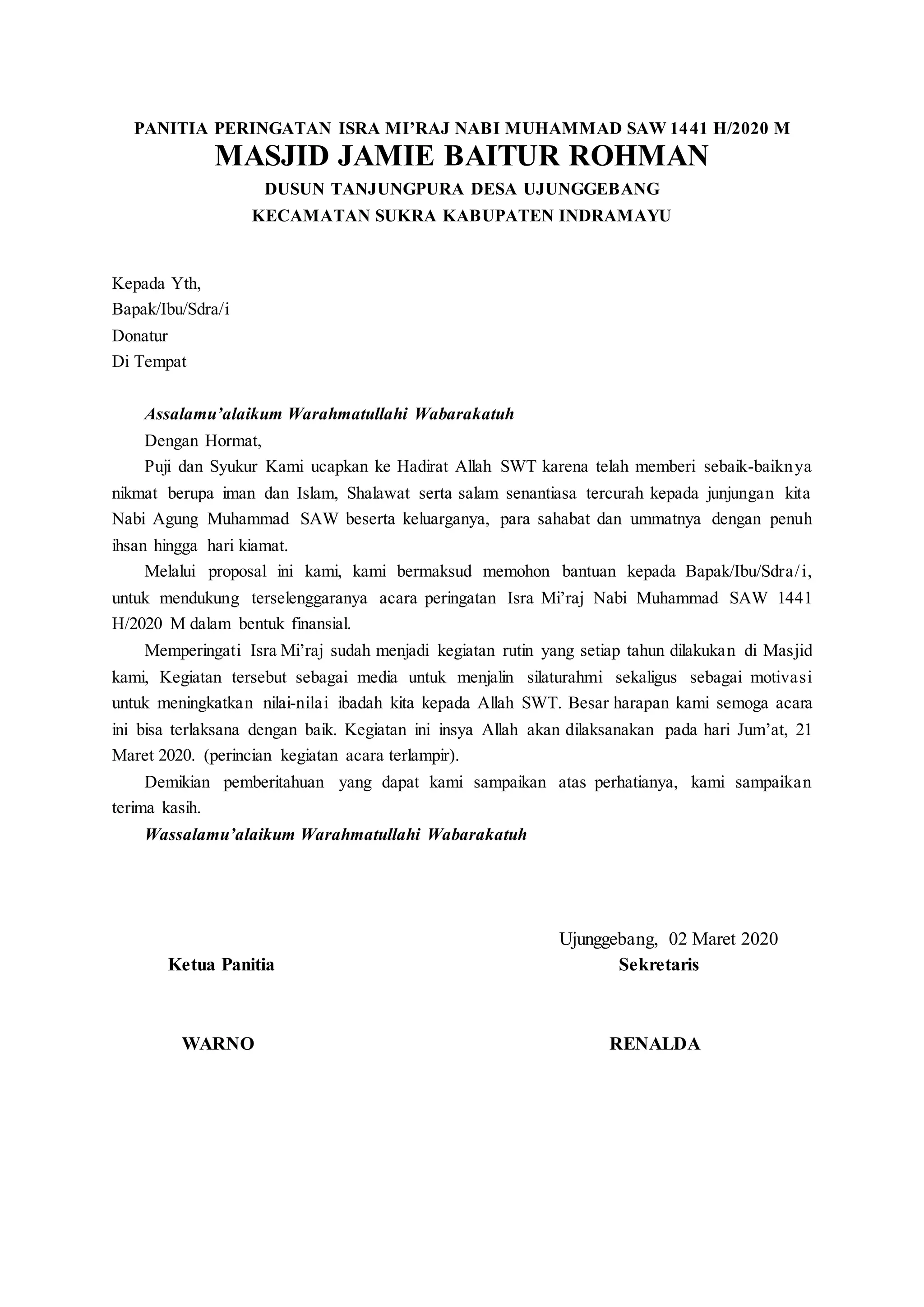 Proposal penyelengaraan Isra miraj | DOCX