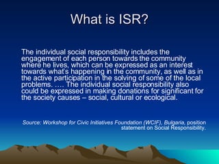 ISR- Individual Social Responsibility | PPT