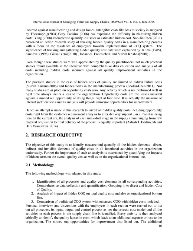 HIDDEN COSTS OF QUALITY: MEASUREMENT & ANALYSIS | PDF