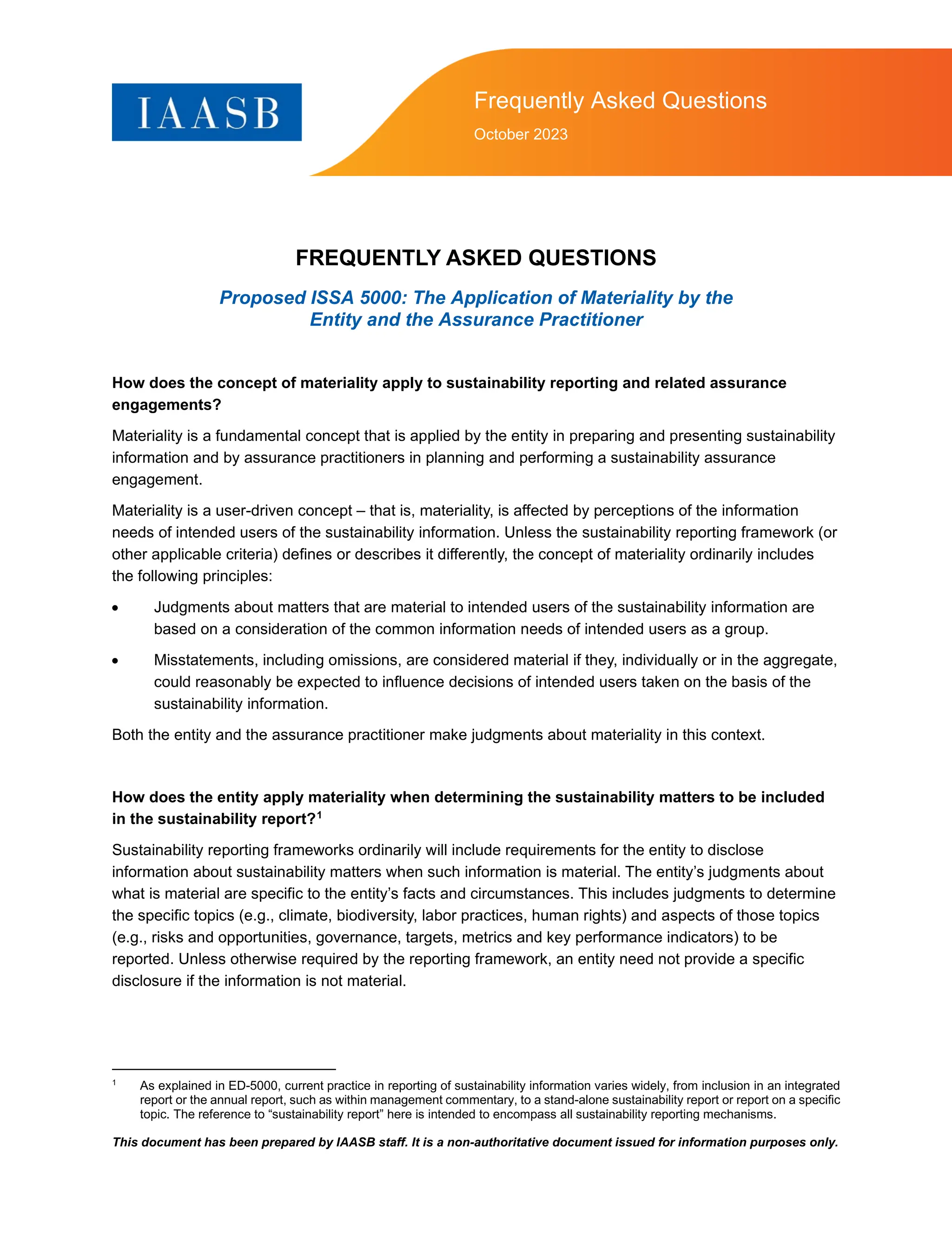 ISSA 5000 Sustainability Assurance Frequently Asked Questions | PDF