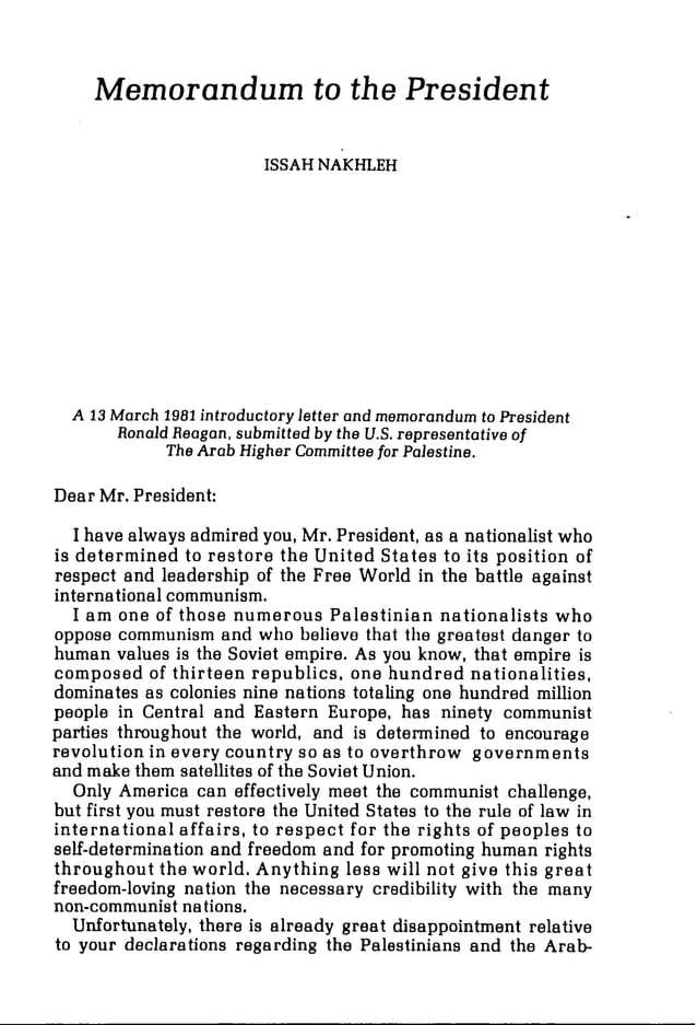 Issah nakhleh memorandum to the president - journal of historical review volume 3 no. 3 | PDF