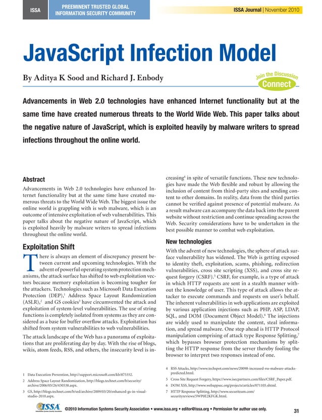 ISSA Journal Paper - JavaScript Infection Model | PDF