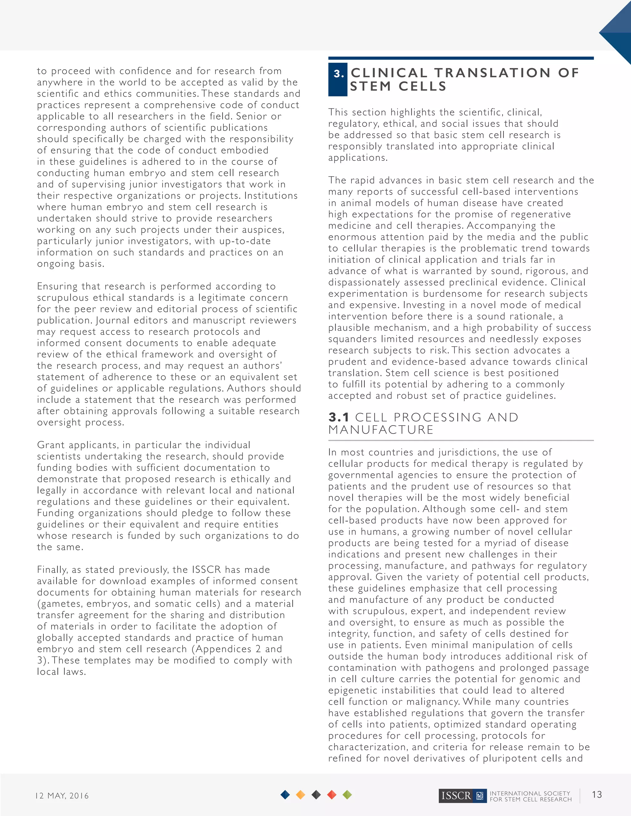 ISSCR Guidelines for Stem Cell Science and Clinical Translation | PDF