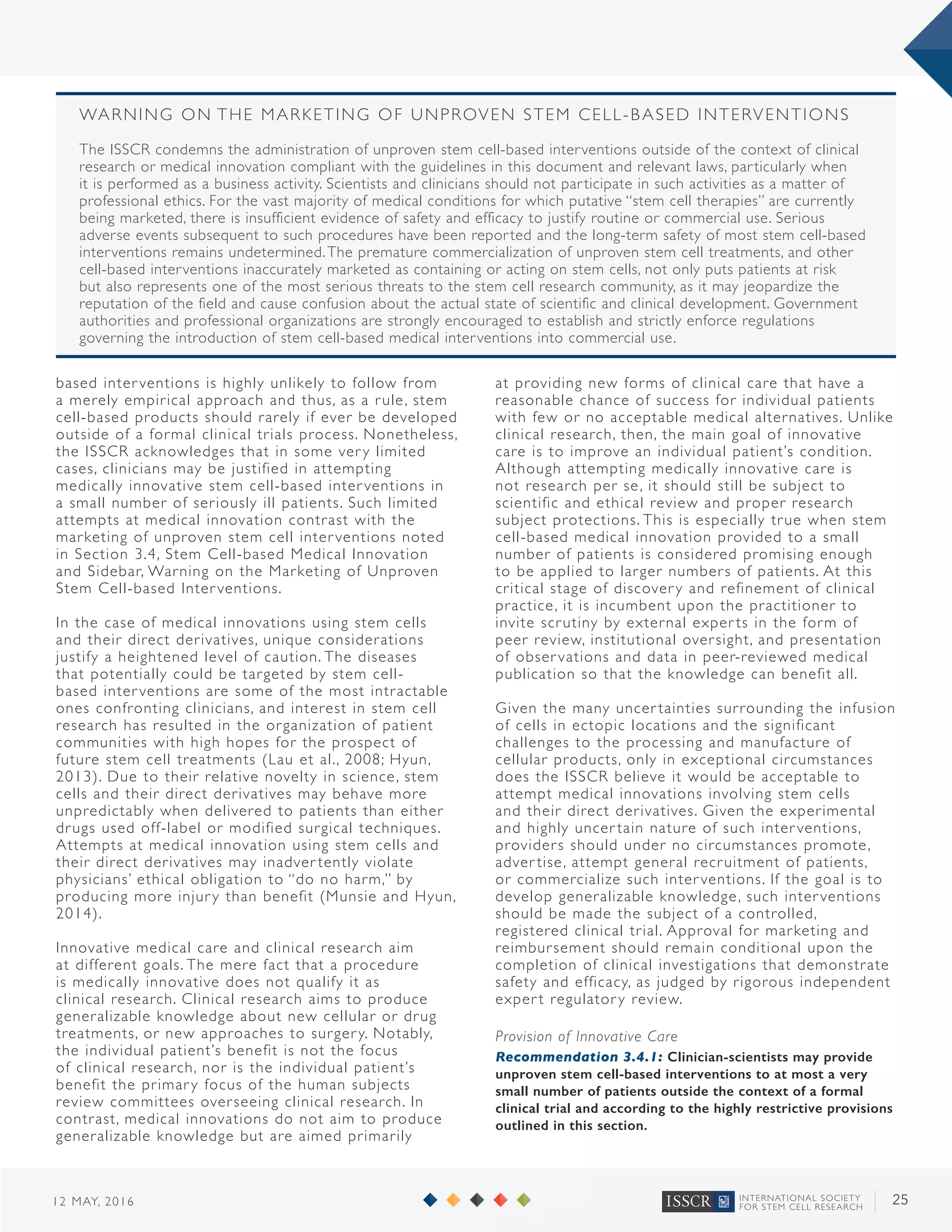 ISSCR Guidelines for Stem Cell Science and Clinical Translation | PDF